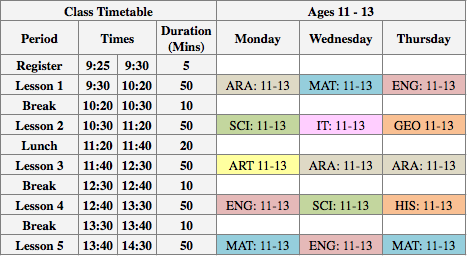11-13 Timetable – The Tuition Club